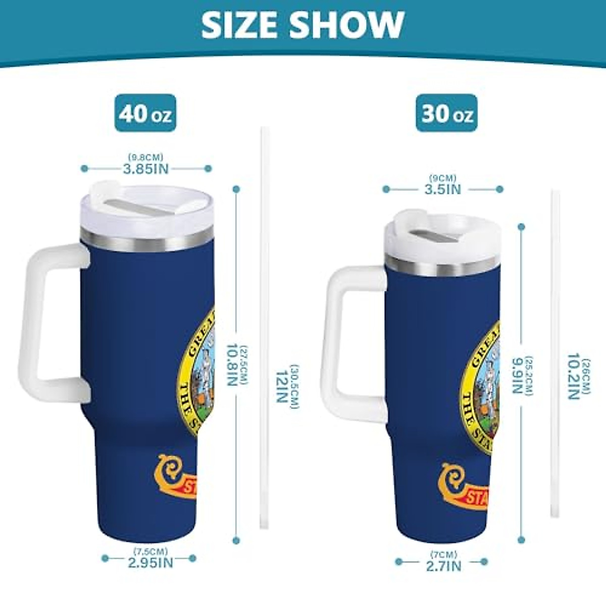 ODAWA 40oz Idaho State Flag Insulated Tumbler with Handle and Straw Lid, Steel Insulated Tumbler Insulated Travel Tumbler