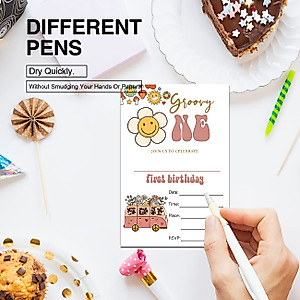 Soiceu First Birthday Groovy One 1st Birthday Party Invitations with Envelopes Set of 20 Boho 70's Hippie Van Bus 1st Birthday Party Invites Fill in Blank