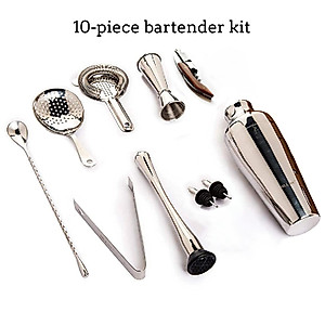 Jillmo Travel Bartender Kit, 10-Piece Cocktail Shaker Set with Bartender Bag