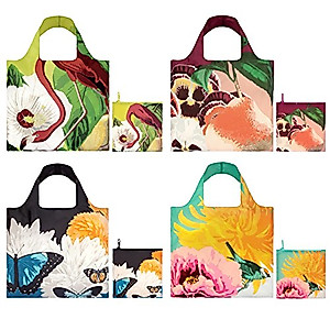 LOQI Botany Collection Pouch Reusable Bags, Multicolored, Set of 4, 19.7" x 16.5"