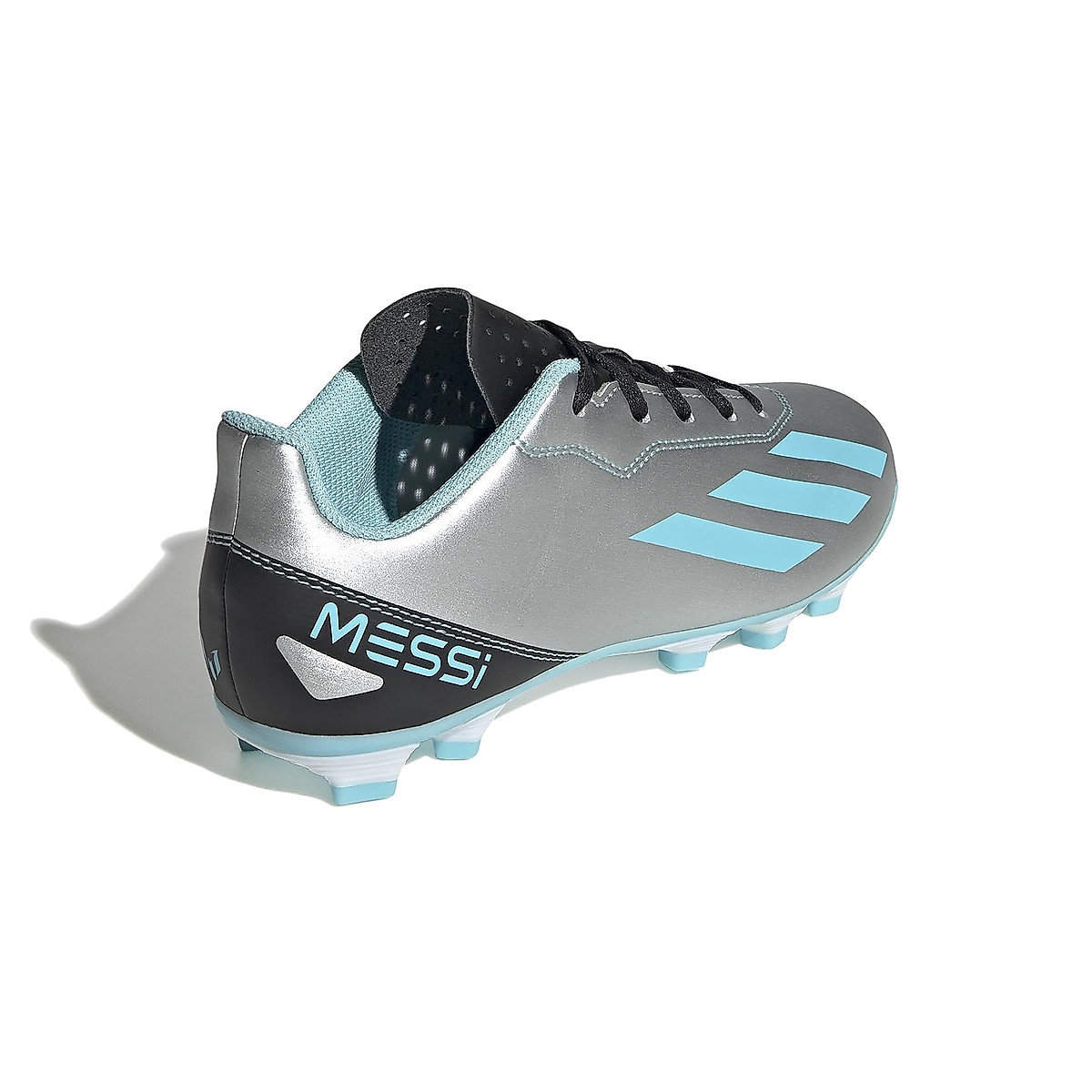 adidas X Crazyfast Messi.4 Firm Ground Sneaker, Silver Metallic/Bliss Blue/Core Black, 2 US Unisex Little Kid