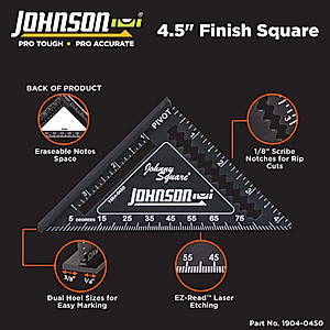 Johnson Level & Tool 1904-0450 Johnny Square Professional Easy-Read Finish Square, 4.5", Black, 1 Square