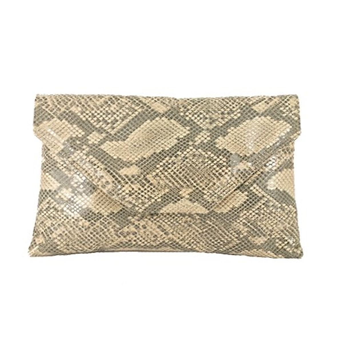 LONI Womens Stylish Large Envelope Faux Snakeskin Clutch Bag/Shoulder Bag in Beige