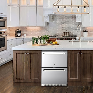 Frostronics 24 Inch Outdoor Drawer Beverage Refrigerator, 186 Can Outdoor Drawer Beverage Cooler with Dual Mode Lock, 5.47 cu. ft. Drawer Refrigerator for Patio, 26-50°F, SUS304, ETL & NSF7 Certified