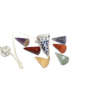 Jet International Jet Chakra Cage Pendulum 2" Free Booklet Crystal Therapy Interchangeable Chakra Cone Silver w/Pouch Divination Wicca Yes/No Pagan (Pentacle Star)