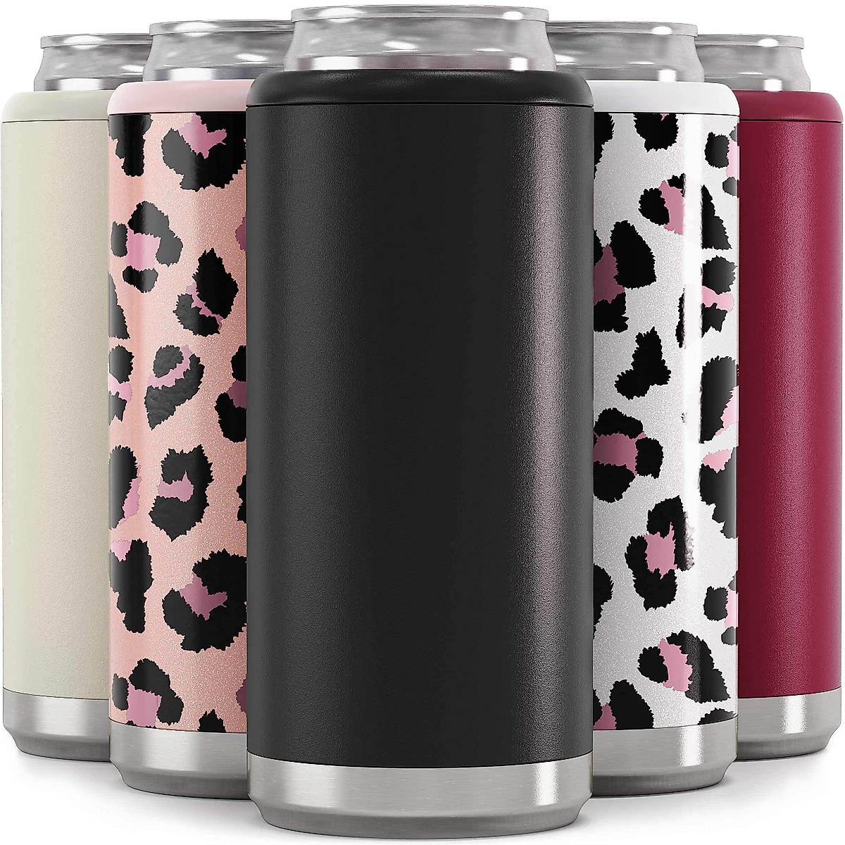 Maars Skinny Can Cooler for Slim Beer & Hard Seltzer | Stainless Steel 12oz Sleeve, Double Wall Vacuum Insulated Drink Holder - Glitter Lilac