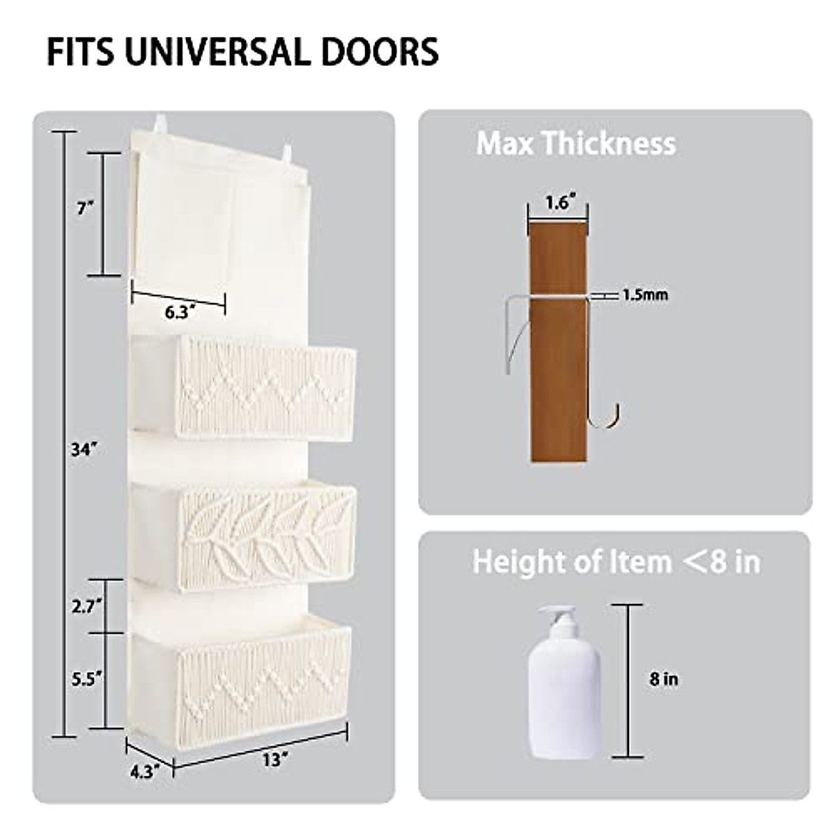 Zeesa Boho Over The Door Organizer, Hanging Storage with Large Pockets for Nursery, Pantry, Bathroom, Bedroom