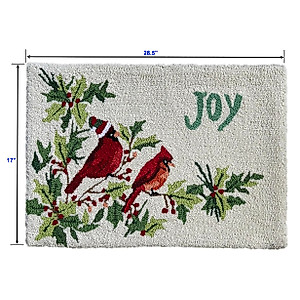 EZ.enjoy Winter Cardinal on Branch Holly Berries Joy Hand-Hooked Accent Rug 28.5 X 17 Inches for Holiday Christmas Home Decor