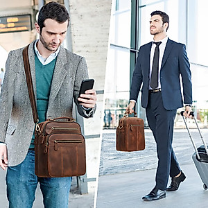 Jack&Chris Leather Man Purse Shoulder Bag,Small Mens Crossbody Messenger Bags for Work,Men Satchel Handbag,Brown2