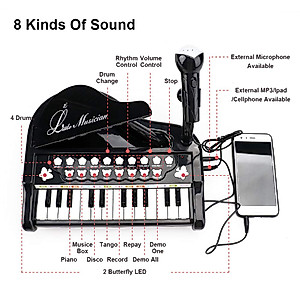 Piano Toy Keyboard for Baby & Toddlers Birthday Gift Toy for 1 2 3 4 Year Old Kids Toy Piano 24 Keys, Black