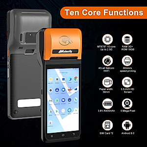 alacrity POS Receipt Printer, Handheld PDA Printer Mobile POS Machine 5.5" Touch Screen 58mm Thermal Printer Android 8.1 Support 4G WiFi Bluetooth Communication Orange