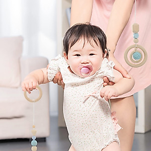 Toddmomy Teething Rings 4Pcs Baby Gym Wood Toys Wooden Hanging Toy Wood Activity Pendant Hanging Toy Dangling Teething Soother Sensory Toys Nursery Decor Montessori Play Gym