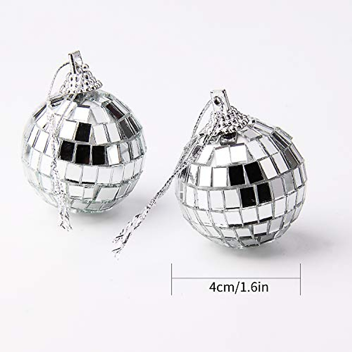 24 Pcs Silver Disco Mirror Ball for Party Decoration, Christmas Tree Wedding Birthday Party Ornaments(4CM)