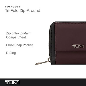 TUMI - Voyageur Tri-Fold Zip-Around - Aesthetic Women's Zipper Wallet with Cash/Card Holders - Travel Wallet - With Gift Box - Deep Plum