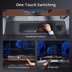 TESmart USB 3.0 HDMI KVM Switch 3 Monitors 4 Computers 4K@60Hz, Headset, Audio&Microphone, EDID emulators, Hotkey Switch, Wired Network, Rack-Ears, 4 Port Triple Monitor KVM Switch with All Cables