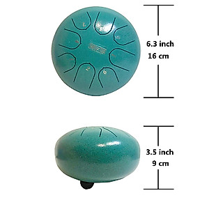 Steel Tongue Drum - 8 tones 6 Inches-Percussion Instrument - C-Key Handpan Drum with Bag, Mallets, Finger Picks, Notes Stickers for Personal Meditation, Yoga, Zen, Concert (Green)
