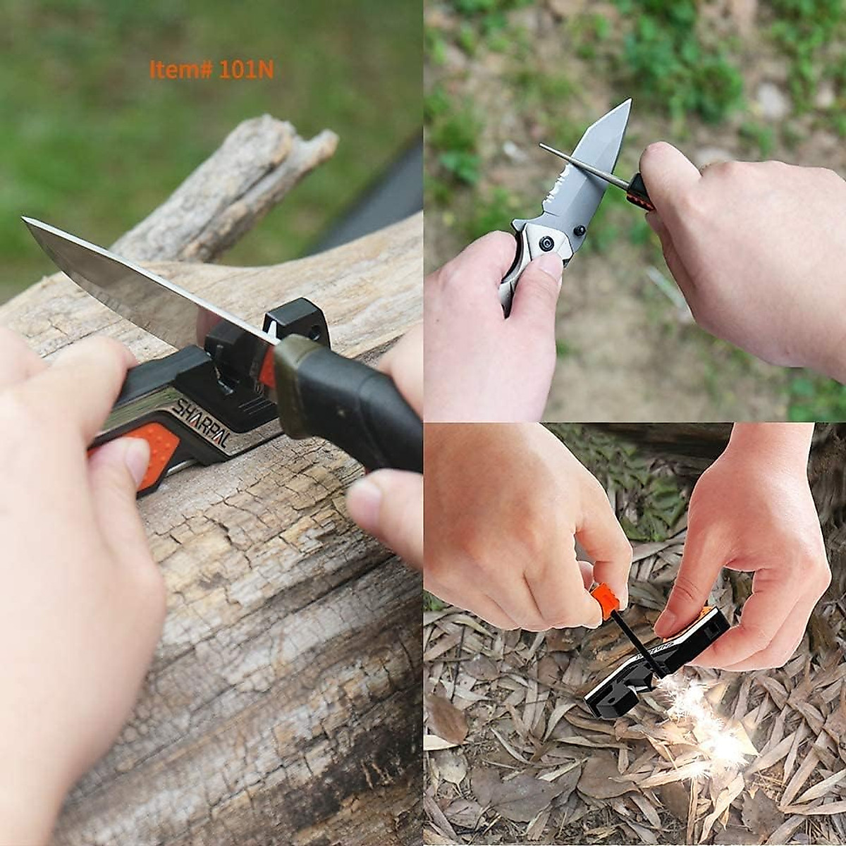SHARPAL Pocket Knife Sharpener & Garden Tool Sharpener, Sharpening Straight and Serrated Knives, Lawn Mower Blade, Axe, Pruners, Shears, Scissors, Combo Gift Pack w/Greeting Card