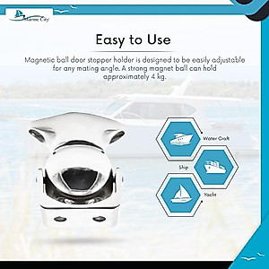 MARINE CITY 316 Stainless Steel Gloss Finish Strong Magnetic Modern Ball Door Window Stopper Soft Catch Holder Set for Boats Marine Bedroom Door Family Hardware (1 Pc)
