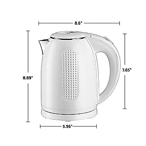 OVENTE Portable Electric Kettle Stainless Steel Instant Hot Water Boiler Heater 1.7 Liter 1100W Double Wall Insulated Fast Boiling with Automatic Shut Off for Coffee Tea & Cold Drinks, White KD64W