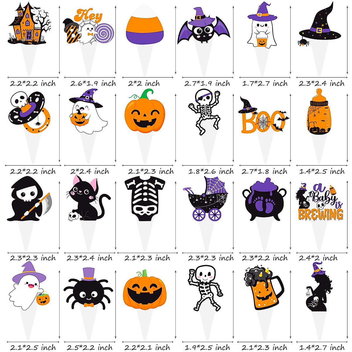 48Pcs Hallooween Cupcake Toppers A Baby is Brewing Cupcake Toppers Halloween Baby Shower Cake Decorations Ghost Pumpkin Cupcake Picks for Happy Hallowwen Boo Baby Shower Birthday Party Supplies