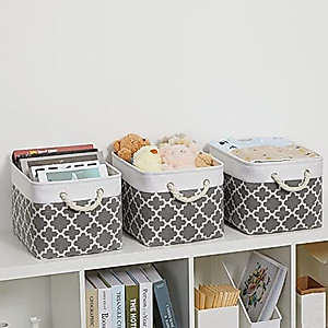 Bidtakay Baskets Set Fabric Storage Bins-White&Quatrefoil Grey Bundled Baskets of 3 Medium Baskets 15" X 11" X 9.5" + 6 Small Baskets 11.8" X 7.8" X 5" for Shelves, Organizing