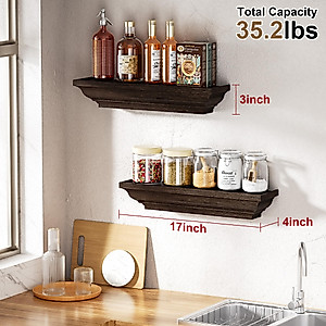 Alsonerbay Floating Shelves, Wood Shelves Rustic Shelves for Wall Storage, Wall Mounted Shelves for Bedroom Living Room Bathroom, 17 Inch 2 Pack (Dark Brown)