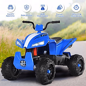 Costzon Kids ATV, 12V Battery Powered Electric Vehicle w/LED Lights, 4-Wheel Suspension, Music, Story, USB, MP3, Extended Seat, Ride on Car 4 Wheeler Quad for Boys & Girls Gift, Ride on ATV (Blue)