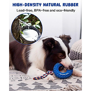 SCHITEC Dog Chew Toy with Rubber Tire & Tug of War Rope for Medium Large Dogs Aggressive Chewers, Interactive Fetch Play Treat Dispenser Pull Toys