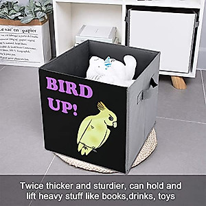 Bird UP PU Leather Collapsible Storage Bins Canvas Cube Organizer Basket with Handles