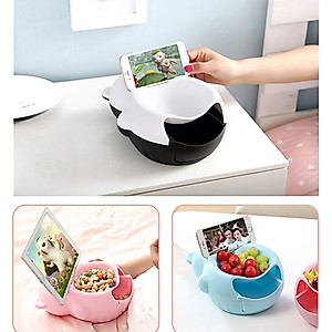 Hemoton Double Layer Snack Bowl with Phone Holder Bear Shape Lazy Candy Dish Nut Serving Plate Organizer for Pistachio Sunflower Seeds Edamame (Pink)