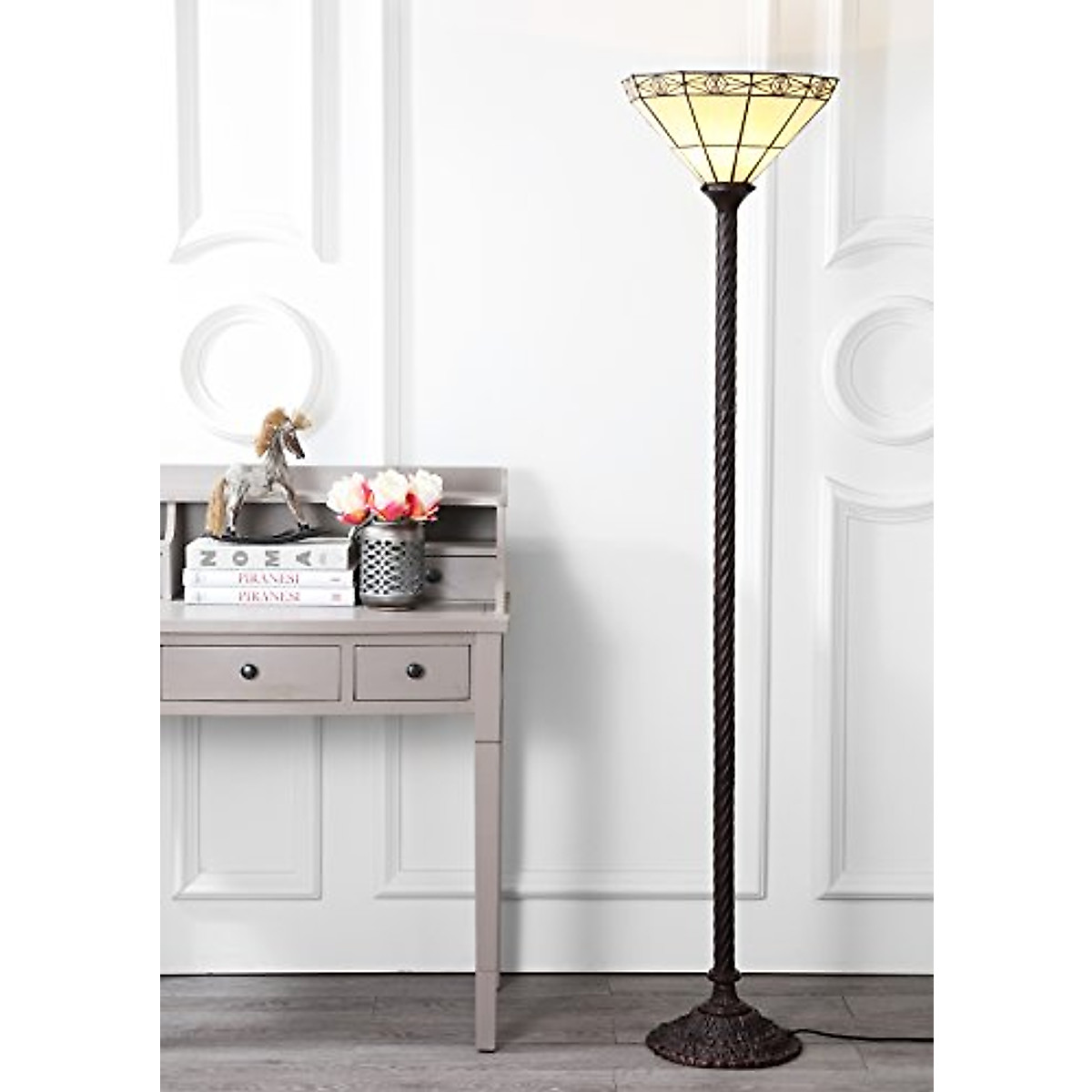 JONATHAN Y JYL8005A Moore Tiffany-Style 68.57" Torchiere LED Floor Lamp, Tiffany, Traditional, Art Nouveau Style, Office, Living Room, Family Room, Dining Room, Bedroom, Hallway, Foyer, Bronze