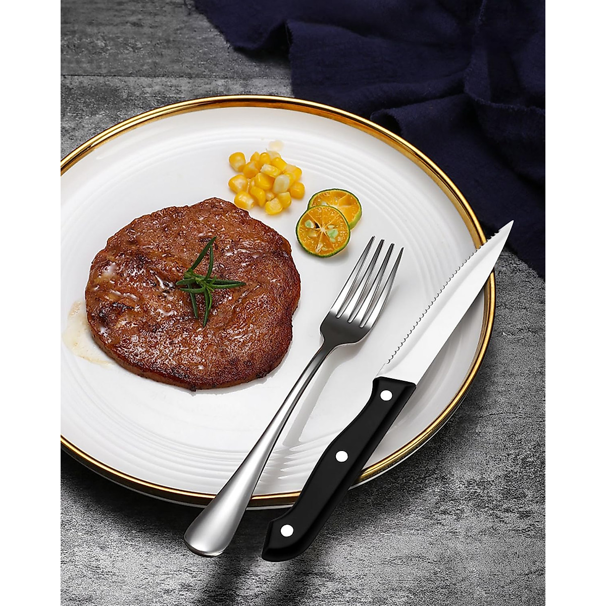 EUIRIO 48-Piece Silverware Set with Steak Knives, Heavy Duty Stainless Steel Flatware Set for 8, Food-Grade Tableware Cutlery Set, Utensil Sets for Home Restaurant, Mirror Finish, Dishwasher Safe