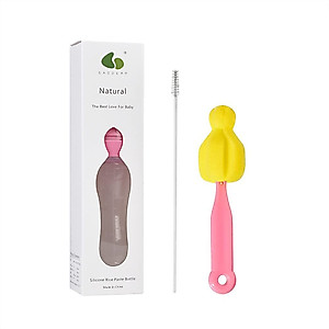 Gaodear Baby Food Feeder,Cartoon Silicone Squeeze Feeding Bottle with Dispenser Spoon for Babies Infant (Pink, 3oz/90ml)