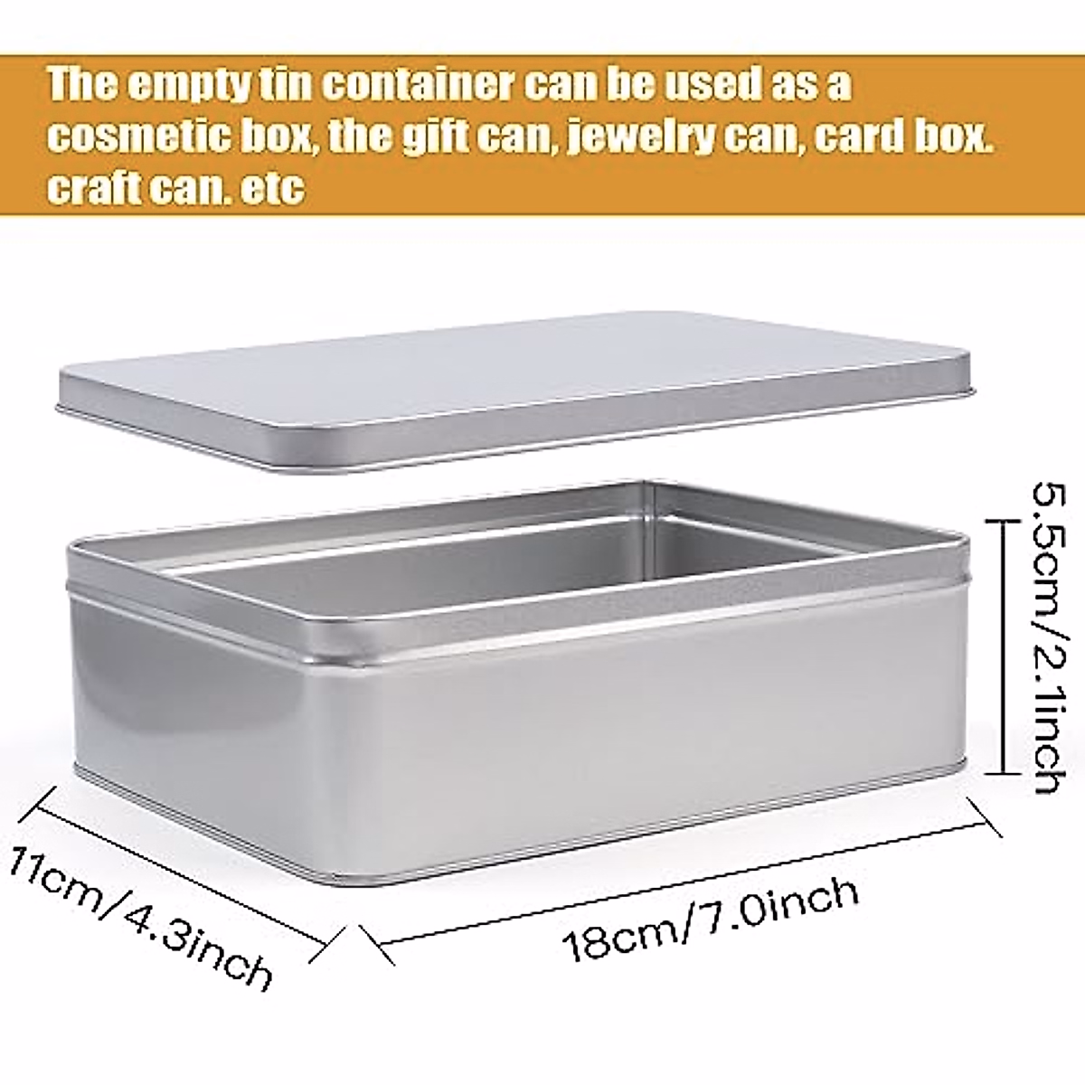 Empty Metal Tins Box with Lid,6 Pack Stainless steel Tins Cans Storage Container for Treats, Gifts, Candle, Favors and Crafts, Silver (7 x 4.3 x 2.2 Inches)