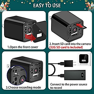 Mini Spy Camera Hidden Camera Charger, 1080p FHD Nanny Cam, Small Camera, Hidden Cameras, Loop Recording, Motion Detection, Wide Angle, Easy to Use, 32G SD Card Included (Black)