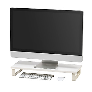 IRIS USA 2-Tier Long Multi-Purpose PC Monitor Organizer Stand, Stackable Ergonomic Desktop and Countertop Riser for Computer Laptop TV Shoes Kitchen Pantry and Closet Organization, White