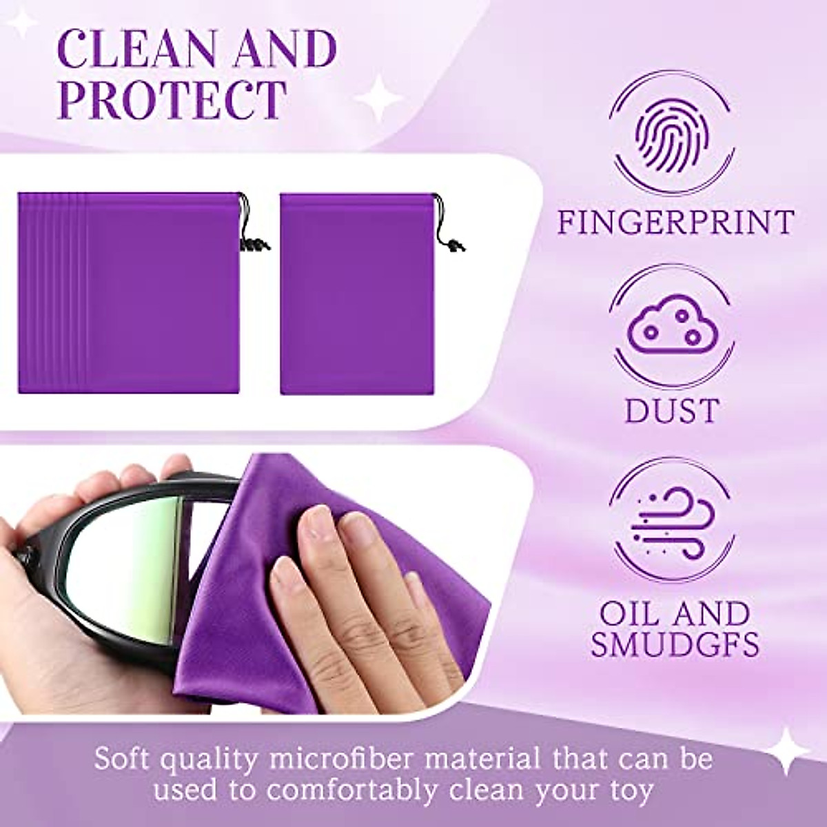 Konohan Storage Bag Adult Microfiber Drawstring Bags Small Drawstring Pouch Adjustable Cloth Bags Foldable Ditty Bag Game Konohan Cosmetic Glass (Purple 6 x 6 Inch 10 x 7 Inch 12 x 9 Inch) 1.0 Count