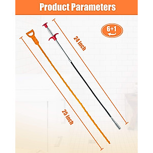 LONGGUI 25inch Hair Drain Clog Remover Tool(6pcs), 24inch Drain Cleaner Sticks To Drain Hair Clog For Remover (1pcs), Drain Hair Remover Tool For Sewer, Toilet, Kitchen Sink, Bathroom Tub,(6+1)