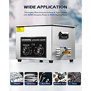 CREWORKS Ultrasonic Cleaner with Heater and Timer, 360W Professional Ultrasonic Cleaning Machine, 4 gal Stainless Steel Sonic Cavitation Machine with Knobs for Cleaning Jewelry Watch Glasses