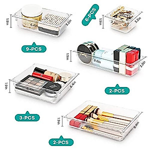 Kootek 22 Pcs Desk Drawer Organizer Set 5-Size Bathroom Drawer Tray Dividers Versatile Storage Bins Plastic Vanity Trays Organizers Divider Container for Dresser Makeup Kitchen Utensil Office