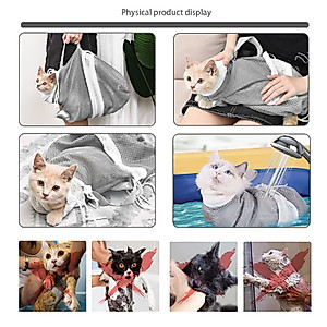 YYanniwani 8 Piece Cat Grooming Supplies ，Adjustable Multifunctional Anti-Bite Shower net Bag，Cat Claw Covers，Cat Bath Brush and Cat Nail Clipper(Grey-B)