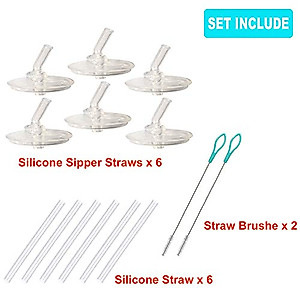 Replacement Straws for Thermos Foogo 10 OZ Straw Bottle, (6Pcs Silicone Sipper Straws, 6 pcs Silicone straw stems and 2 pcs straw brushes) - 6 Sets.