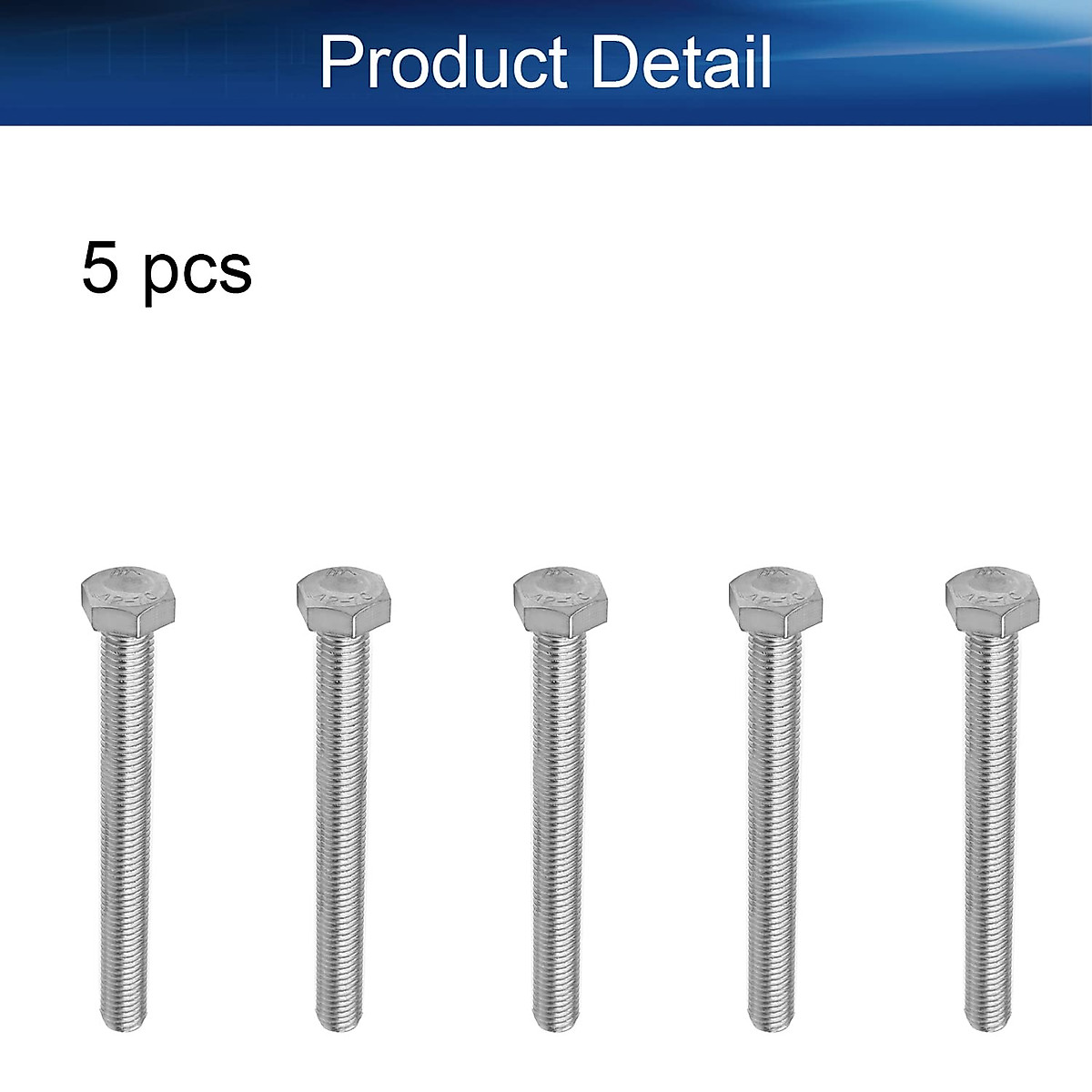 Bettomshin 5Pcs M10 x 100mm Hex Bolts, 304 Stainless Steel 1.5mm Thread Pitch Fully Threaded Metric Hex Head Screw Bolts, Hexagon Screw Bolt, Hex Tap Bolts, Silver (Overall Size 106.56x17x17mm)