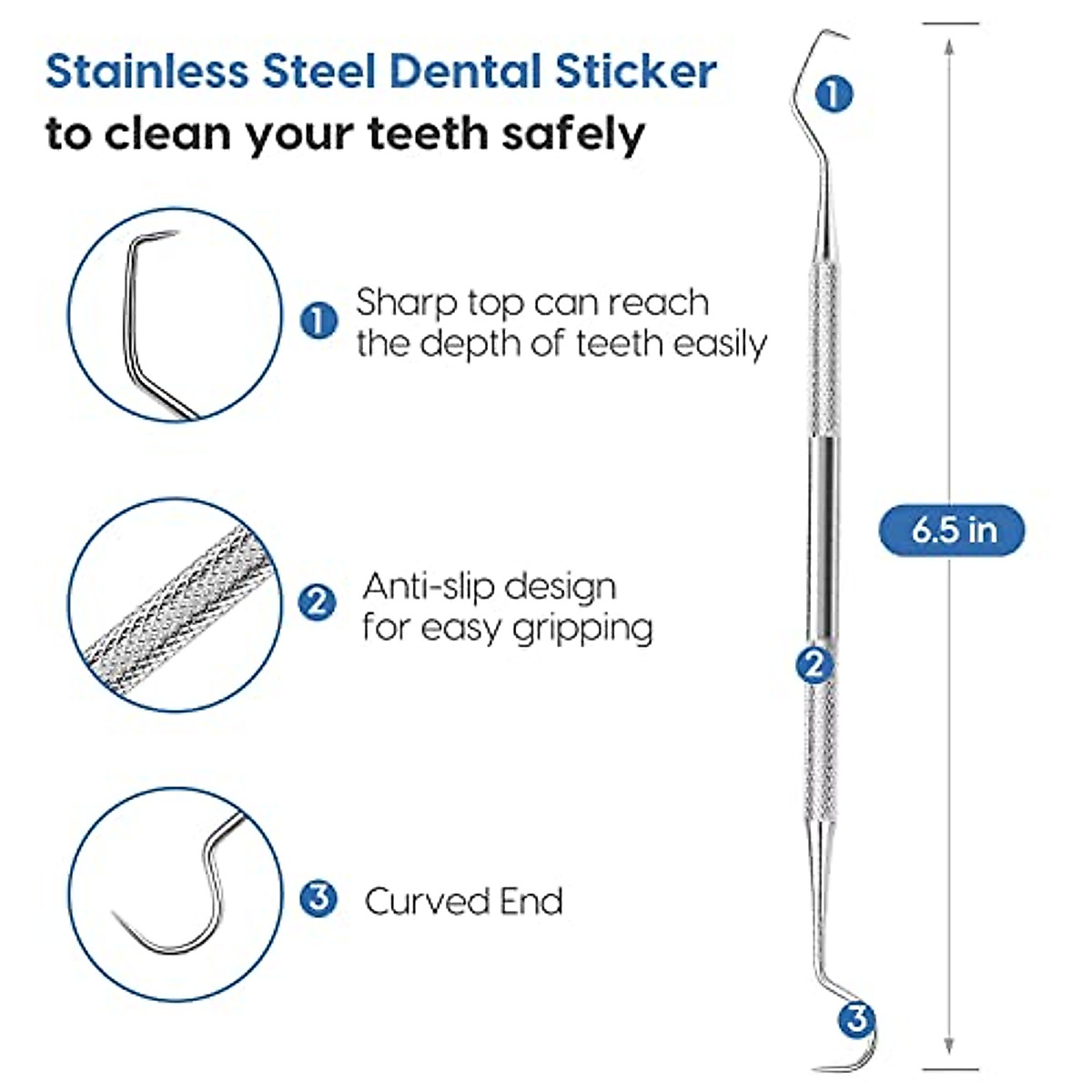 Professional Dental Tarter Scraper 100% Stainless Steel Double-Sided Hook & Angled Pick Wax & Clay Sculpting Tool (2PACK)