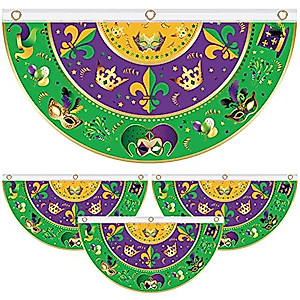 4 Pack Mardi Gras Carnival Garden Flag Banner Outdoor Decoration, Yard Flags House Yard Indoor Seasonal Decoration Sign(Purple/Green/Yellow,24 x 48 Inch)