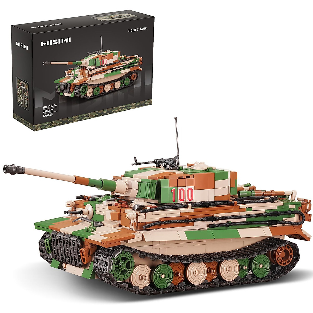 MISINI 100244 Technik Panzer Tank ，WWII-Militärpanzer Building Set，Tiger I Heavy Duty Tank，Military Construction Model Toy for Teen Gift Giving 2276pcs