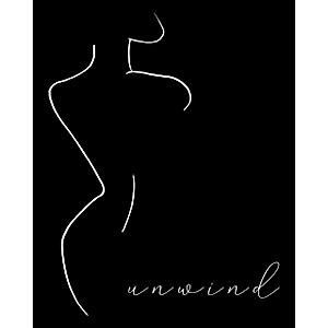 Abstract Minimalist "Relax, Unwind" Black Wall Decor - Set of 2-8"x10" UNFRAMED Prints - Modern, Minimal, Black And White Line Art - Female Figure Silhouette - Bathroom Wall Decor