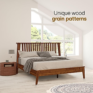 Acacia Kaylin Bed Frame with Headboard Solid Wood Platform Bed, King Bed Frame, Scandinavian Signature Wood Bed Compatible with All Mattress Types, Non-Slip and Noise-Free, Walnut