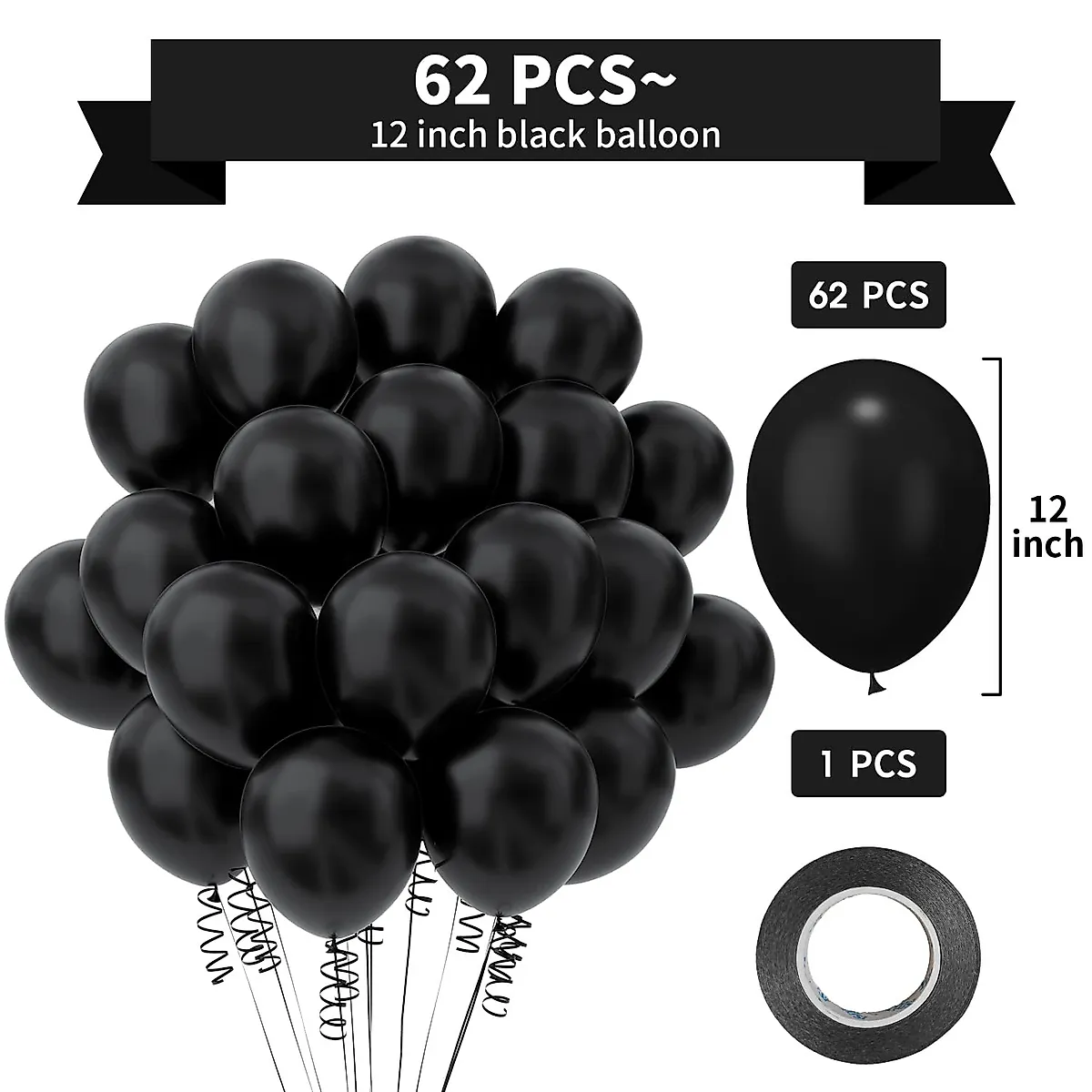 Black Balloons Latex Party Balloons,12inch 62Pack Round Helium Balloons for Birthday Party Graduation Anniversary Wedding Or Other Party Decorations