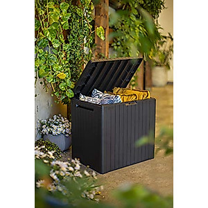 Keter City 30 Gallon Resin Deck Box for Patio Furniture, Pool Accessories, and Storage for Outdoor Toys, Brown